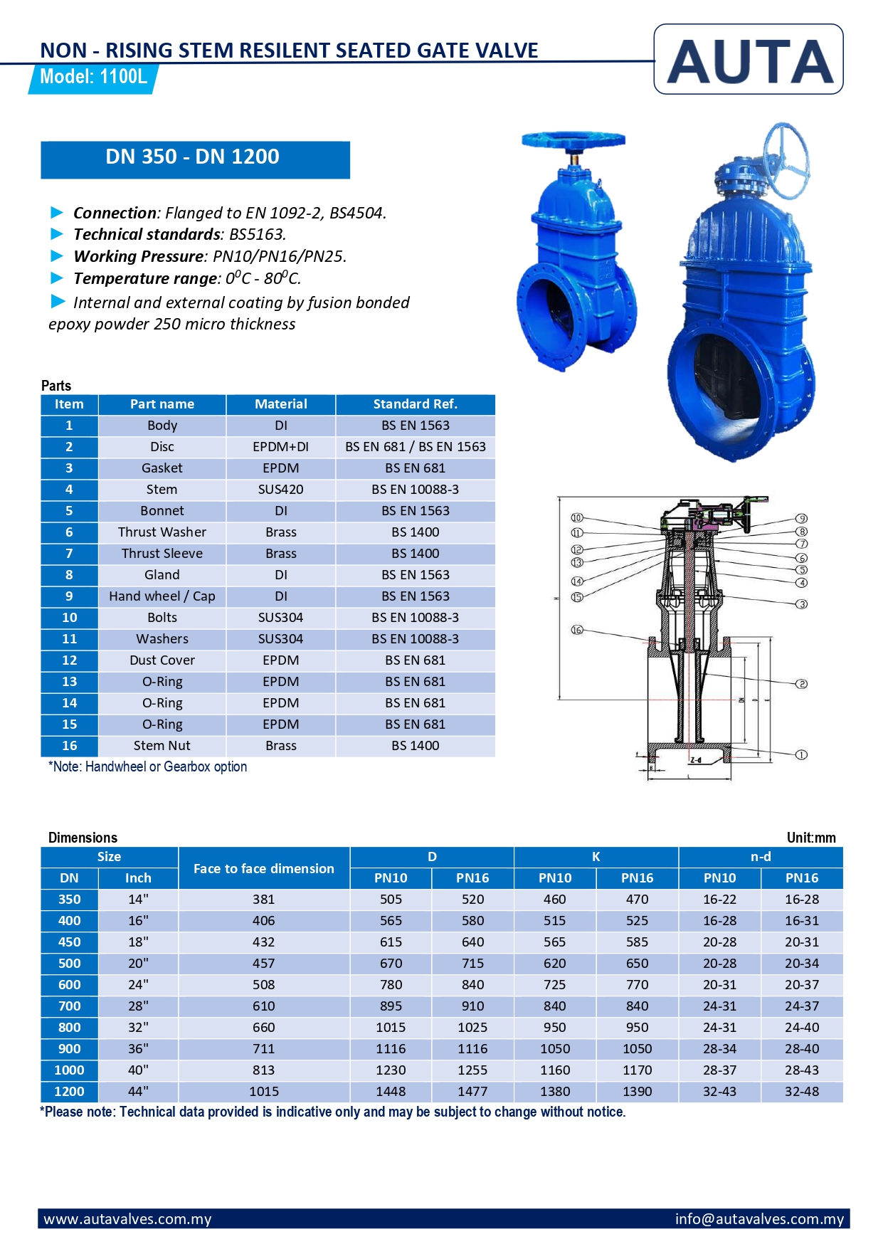 1100L / Non-Rising Stem Resilient Seated Gate Valve Big Size
